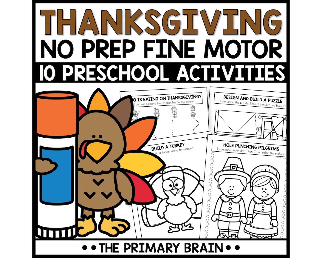 Thanksgiving No Prep Fine Motor Worksheets for Preschool and ...