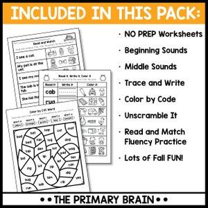 Fall Themed CVC Words Worksheets | Printable Phonics Practice - Etsy
