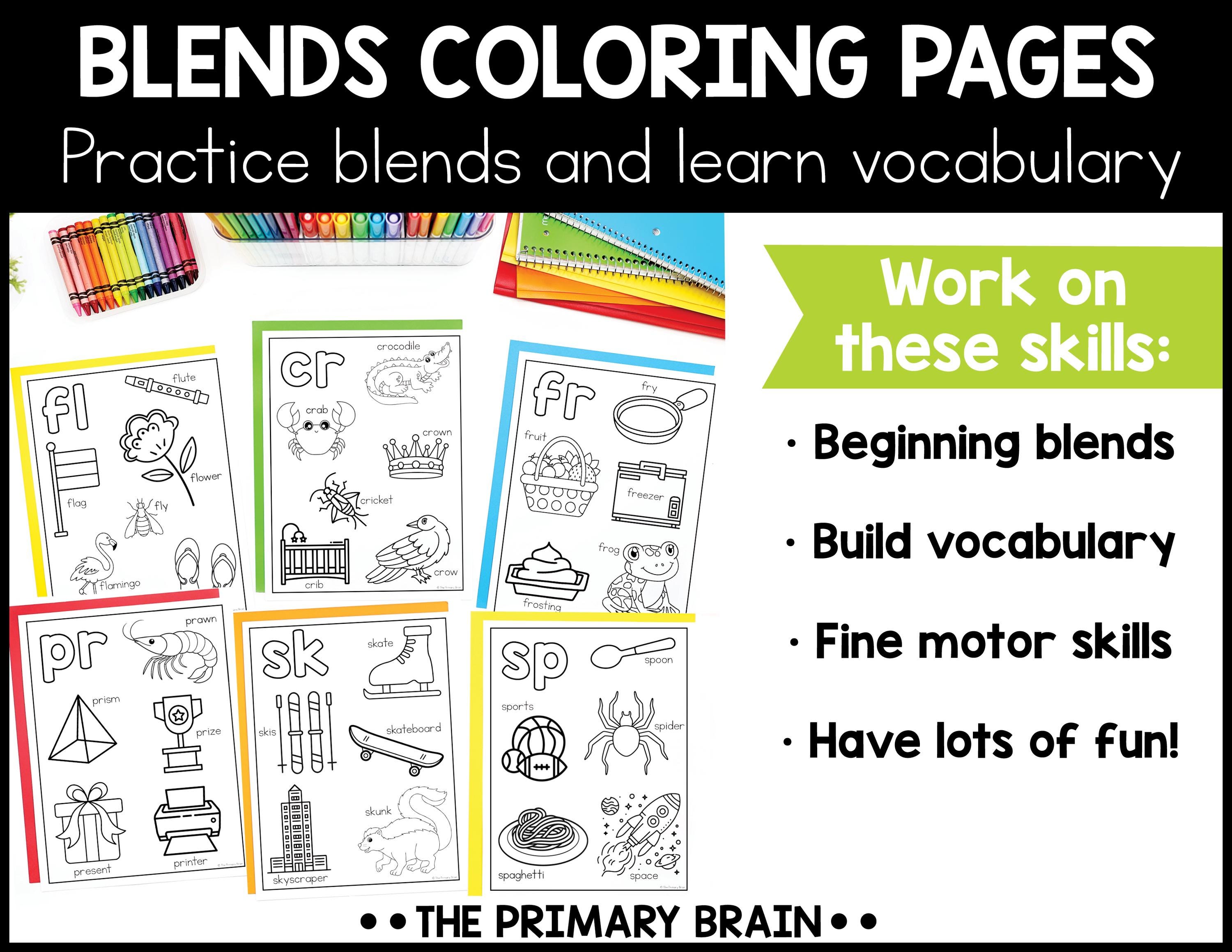 Beginning Blends Coloring Pages | Phonics Coloring Book Sheets - Etsy