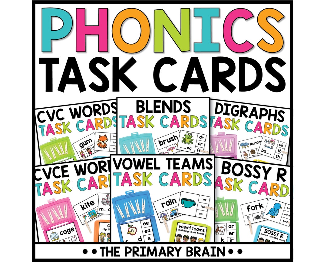 Phonics Clip Cards Bundle: CVC Words, Blends, Digraphs, CVCE, Long ...