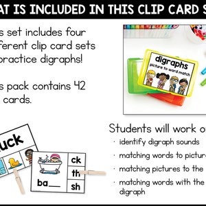 Digraphs Clip Cards for Phonics Task Card Boxes, Literacy Centers ...
