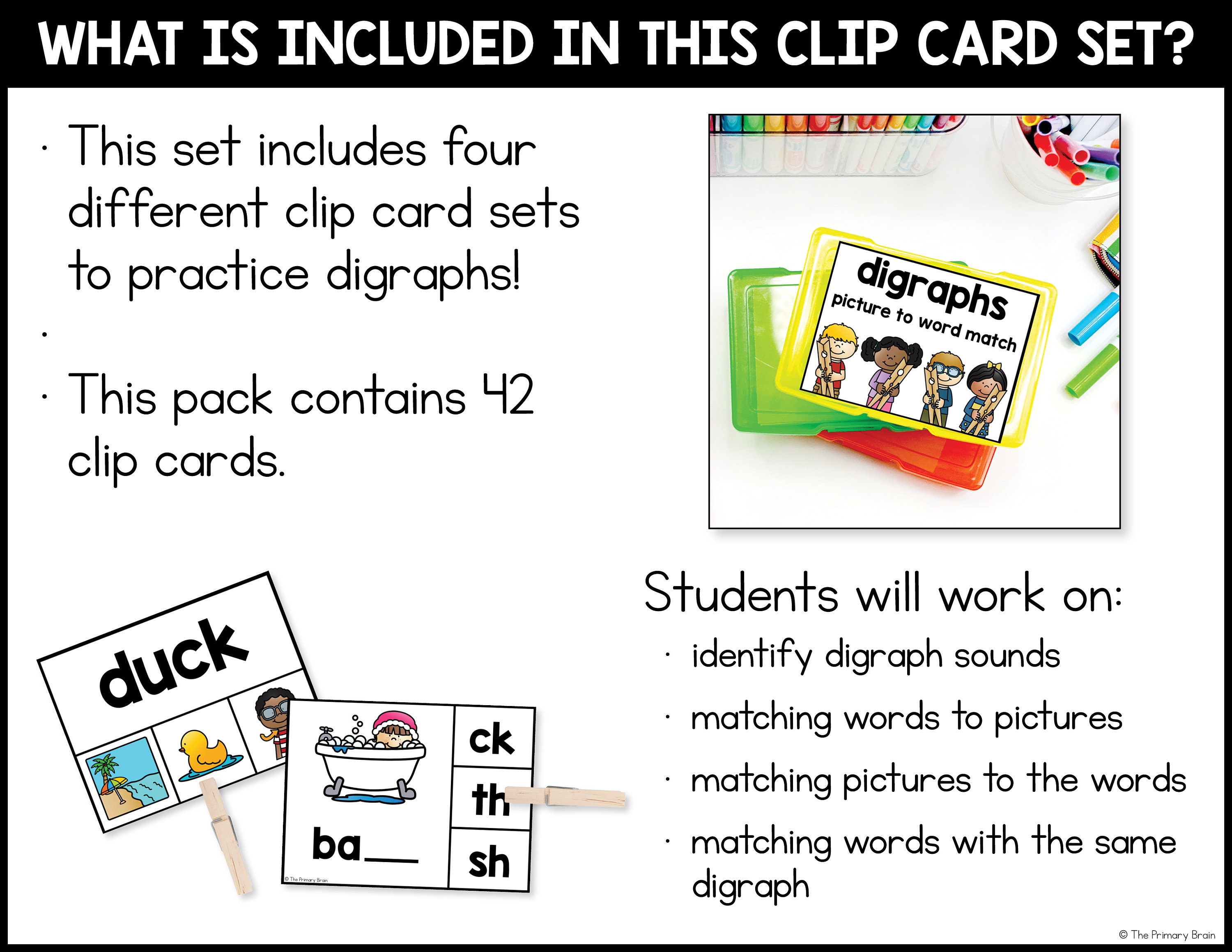 Digraphs Clip Cards for Phonics Task Card Boxes, Literacy Centers ...
