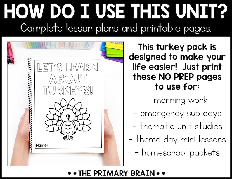 Turkey Themed No Prep Activities Thanksgiving Packet for Kindergarten ...