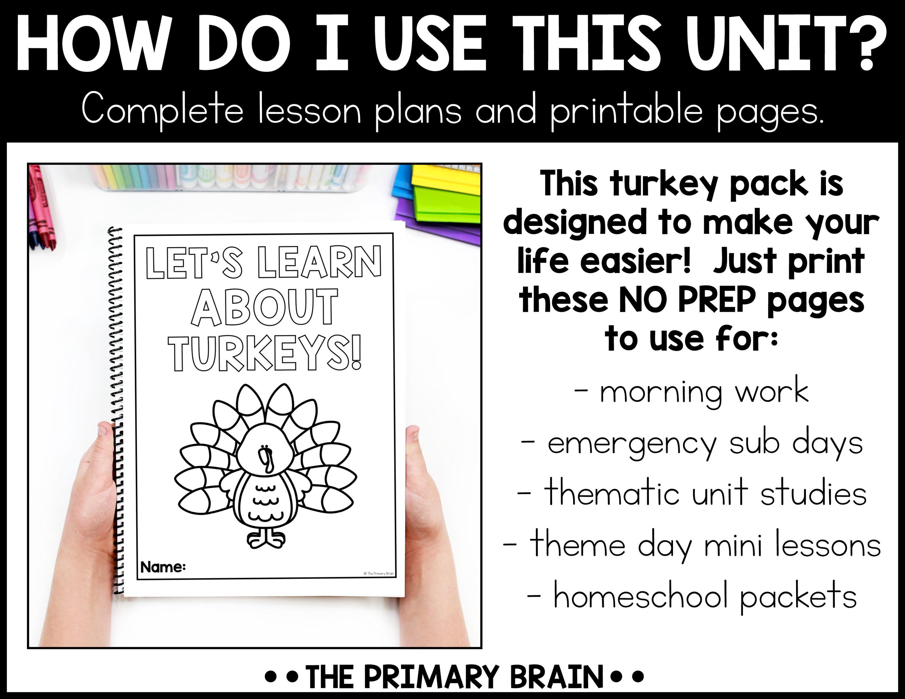 Turkey Thanksgiving Activities: Kindergarten & First Grade (no Prep ...