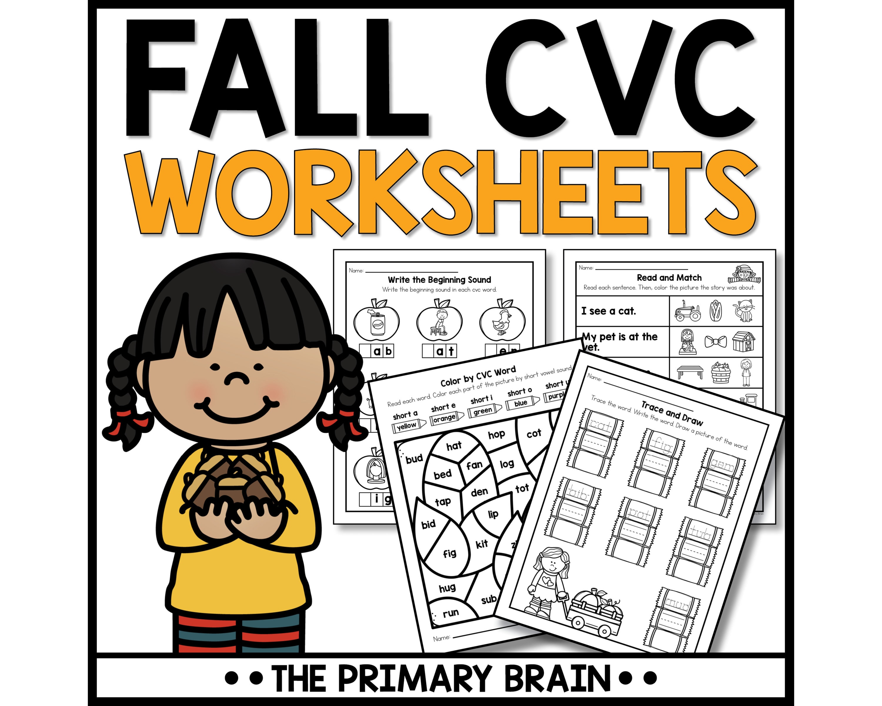Fall Themed CVC Words Worksheets Printable Phonics Practice - Etsy