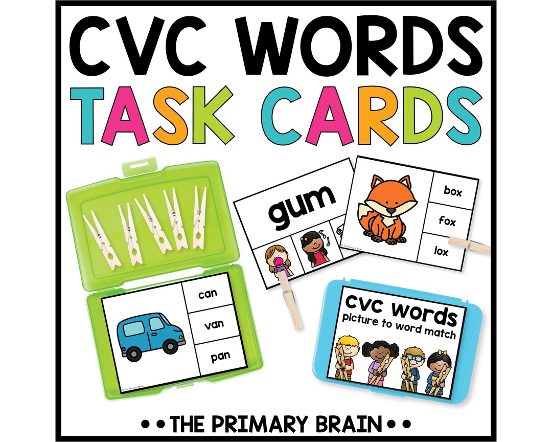 CVC Words Clip Cards for Task Card Boxes, Literacy Centers Activities ...