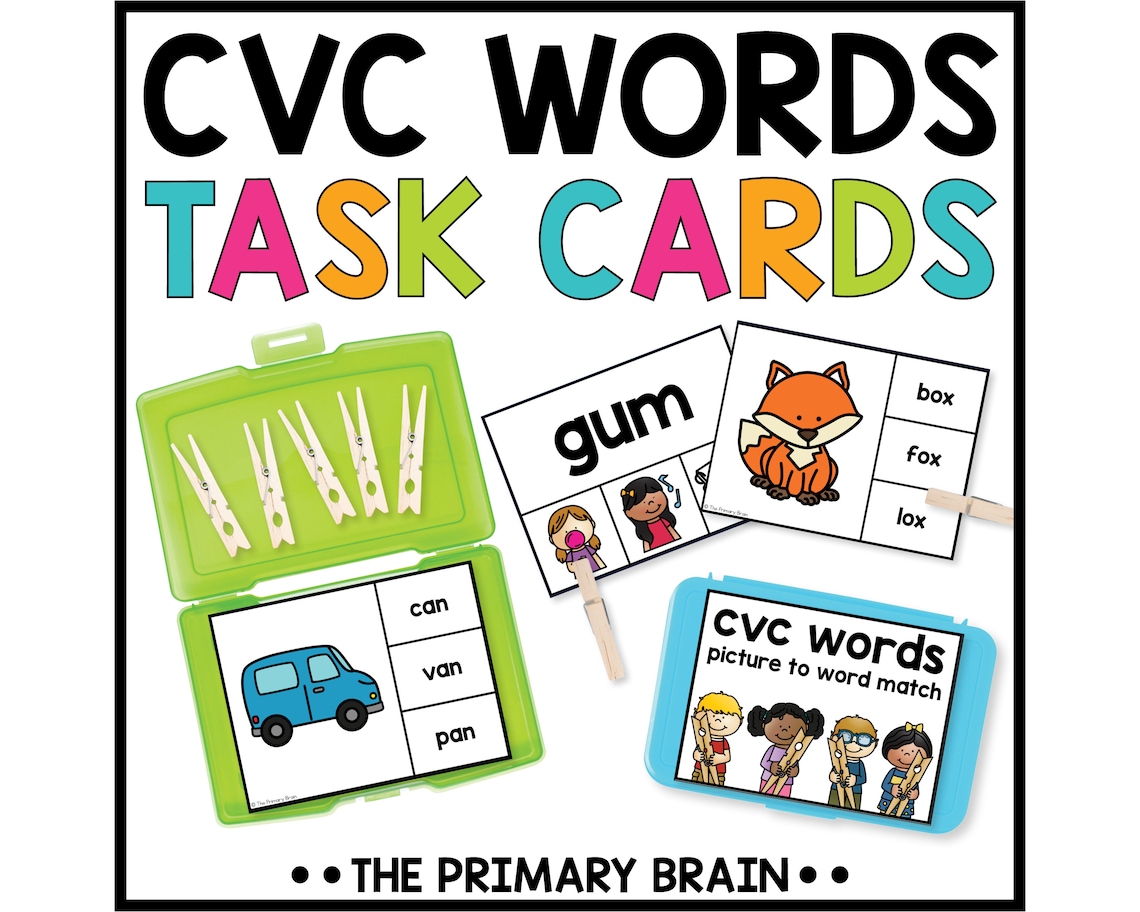 CVC Words Clip Cards for Task Card Boxes, Literacy Centers Activities ...