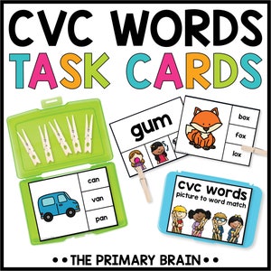 CVC Words Clip Cards for Task Card Boxes, Literacy Centers Activities ...