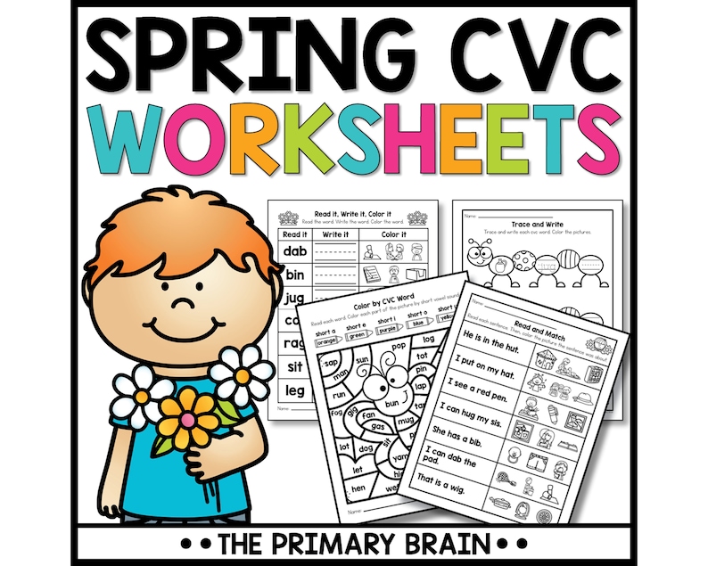 Spring Themed CVC Words Worksheets | Printable Phonics Practice - Etsy