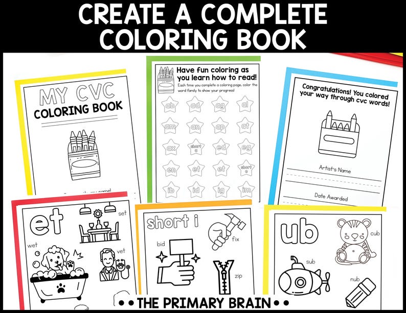 CVC Words Coloring Pages | Phonics Coloring Book Practice Worksheets - Etsy