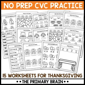 Thanksgiving Themed CVC Words Worksheets | Printable Phonics Practice ...