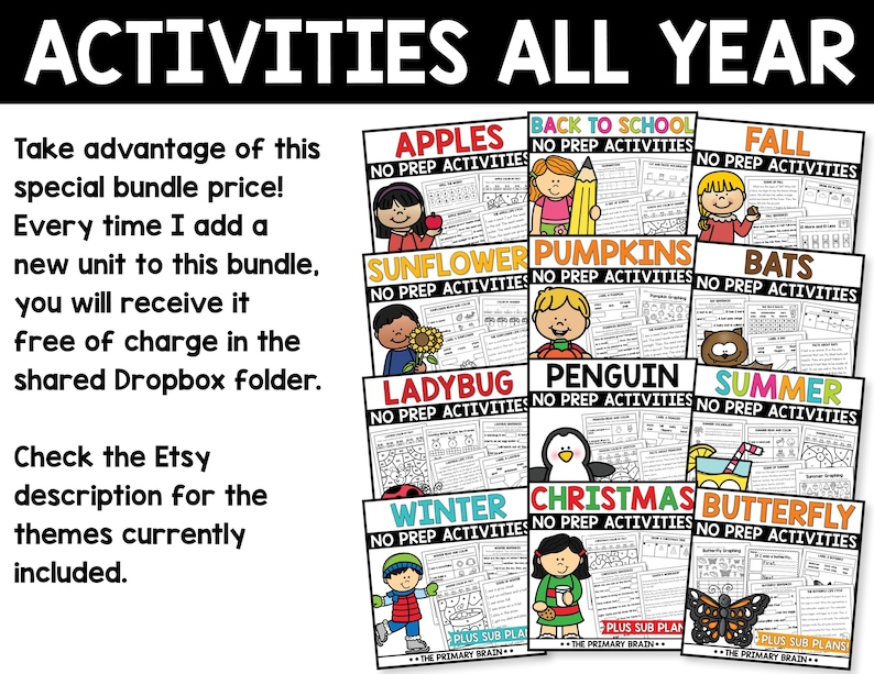 No Prep Activities Packets for First Grade, Thematic Units With One Day ...