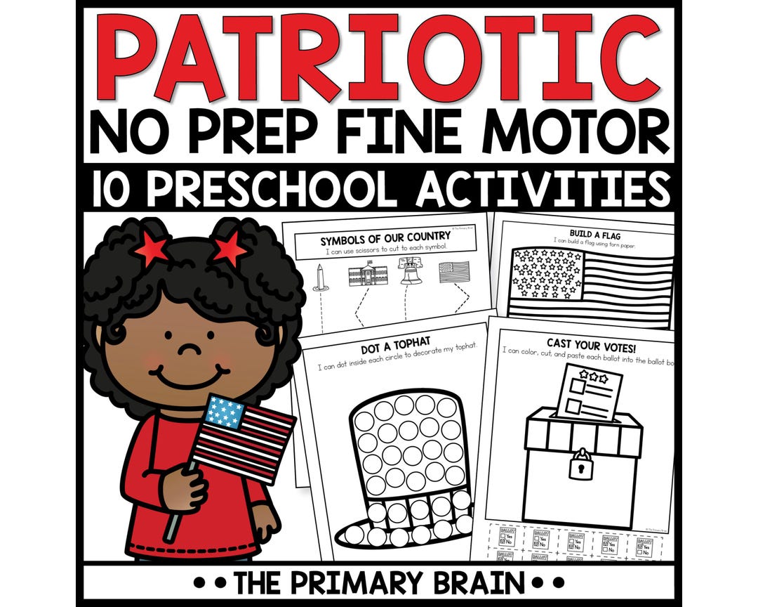 Patriotic No Prep Fine Motor Worksheets for Preschool and Kindergarten ...