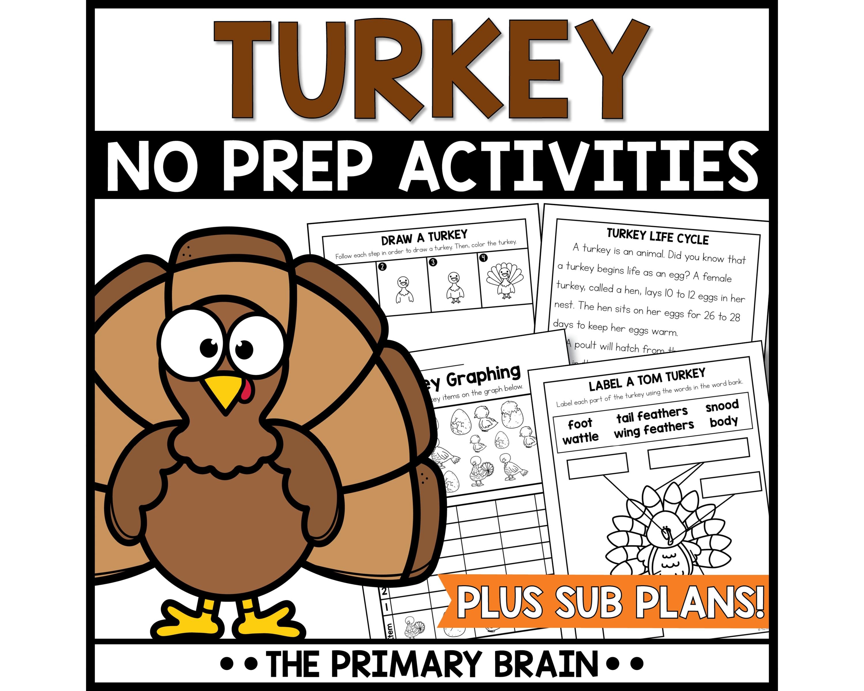 Turkey Thanksgiving Activities: Kindergarten & First Grade (no Prep ...