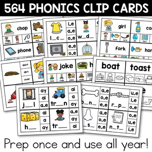 Phonics Clip Cards for Task Card Boxes BUNDLE - CVC Words, Blends ...