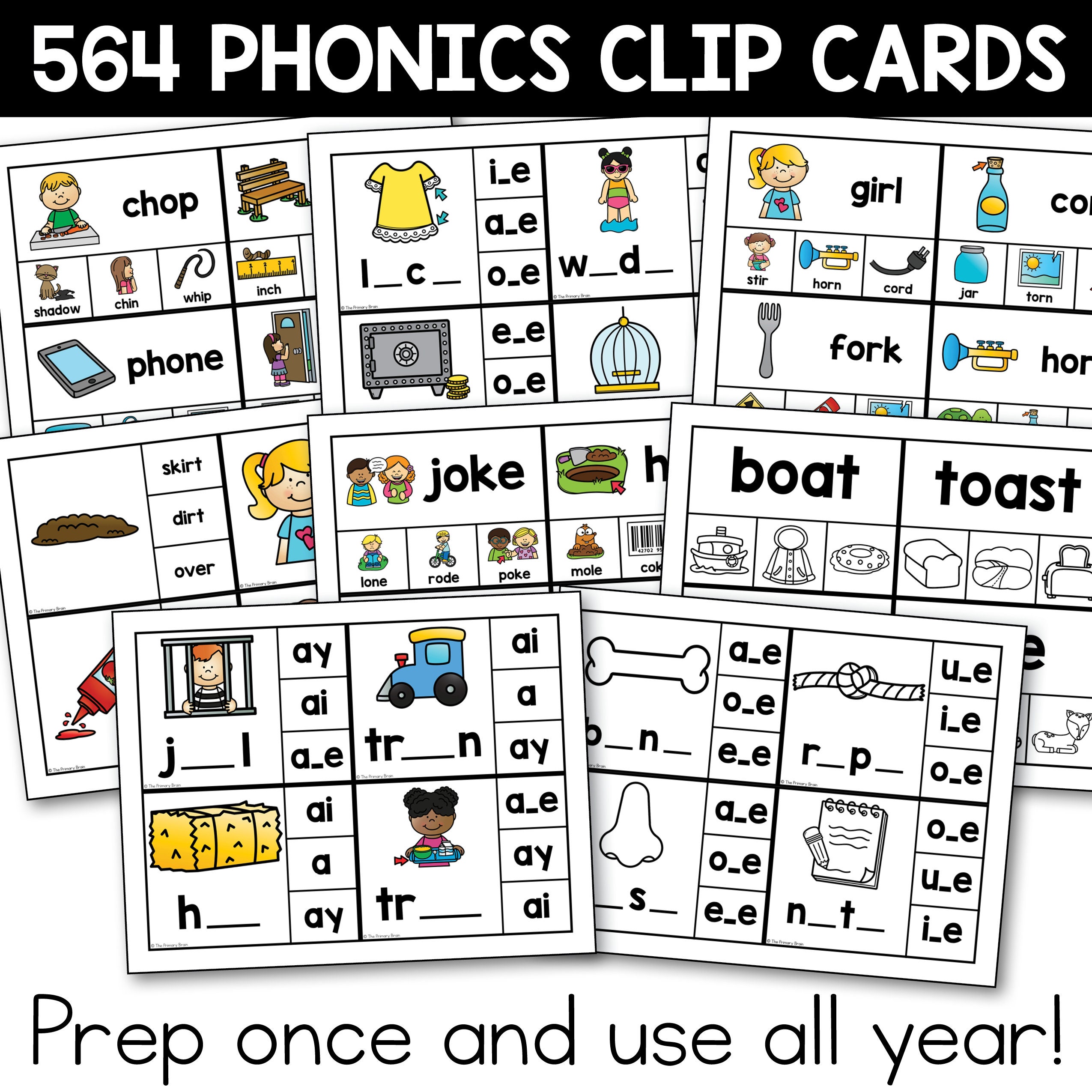 Phonics Clip Cards Bundle: CVC Words, Blends, Digraphs, CVCE, Long ...