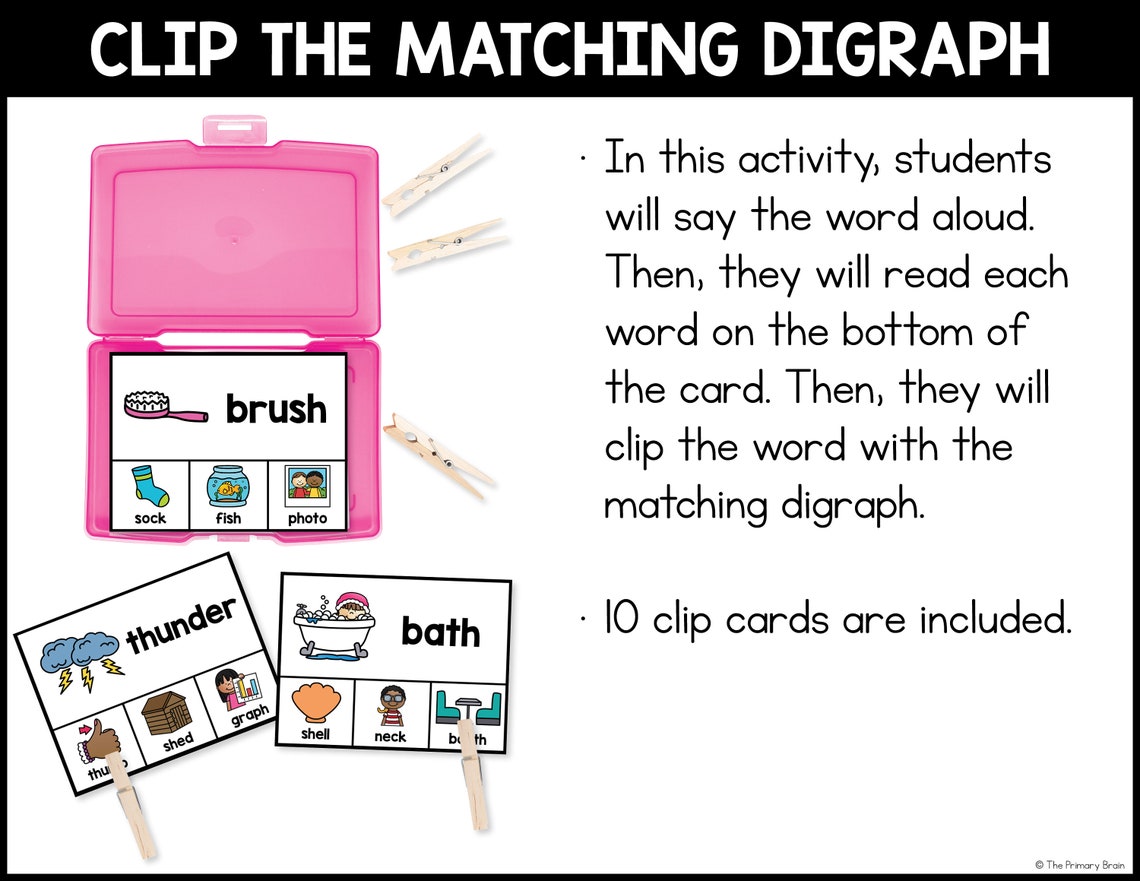Digraphs Clip Cards for Phonics Task Card Boxes, Literacy Centers ...