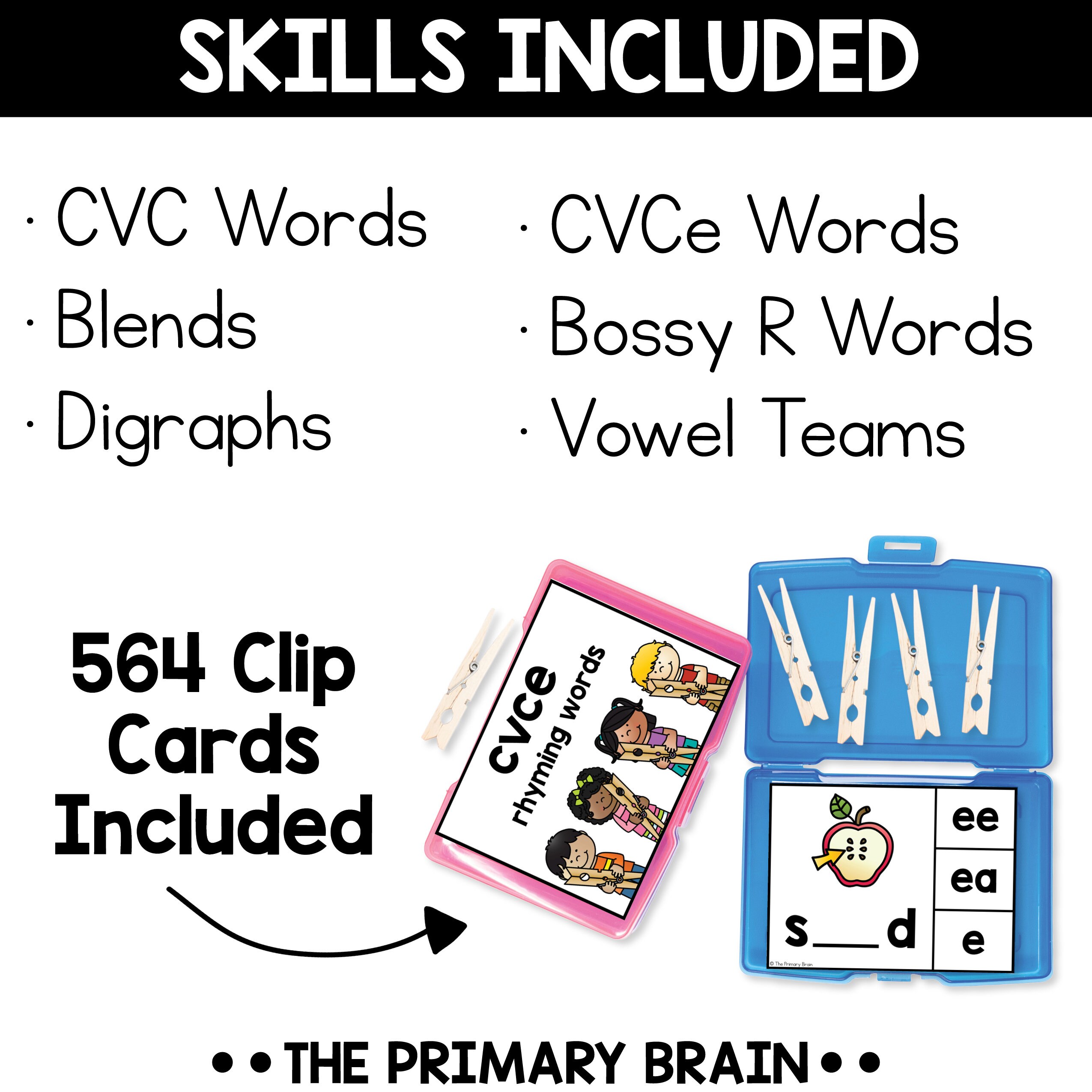 Phonics Clip Cards Bundle: CVC Words, Blends, Digraphs, CVCE, Long ...