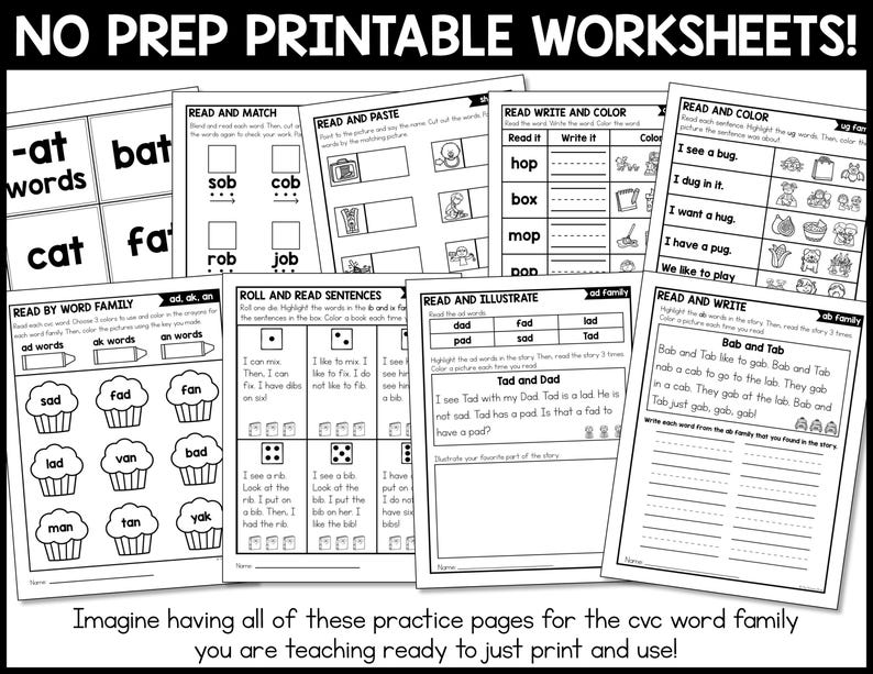 CVC Words Reading Practice Printable Worksheets | NO PREP Phonics ...