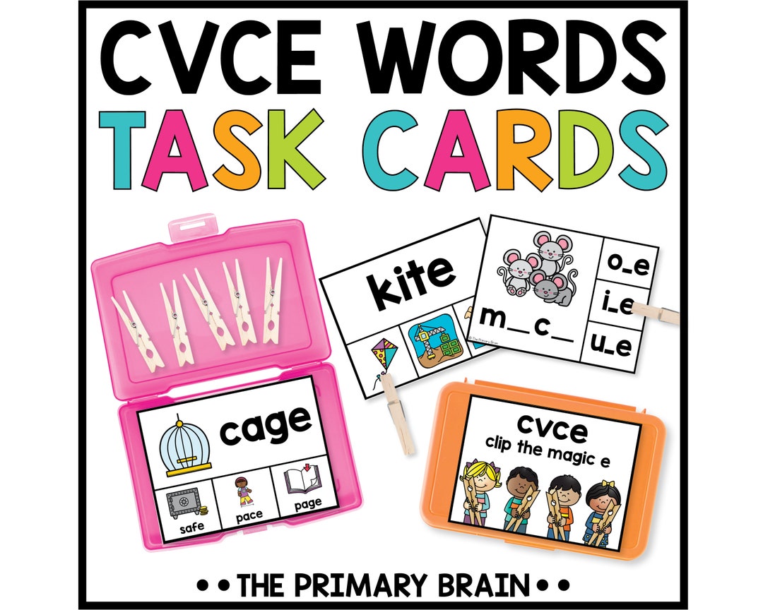 CVCE Words Clip Cards for Phonics Task Card Boxes, Literacy Centers ...