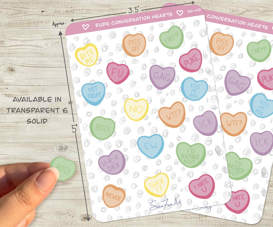 Rude Conversation Heart Sticker Sheet: Sarcastic Anti-valentine ...