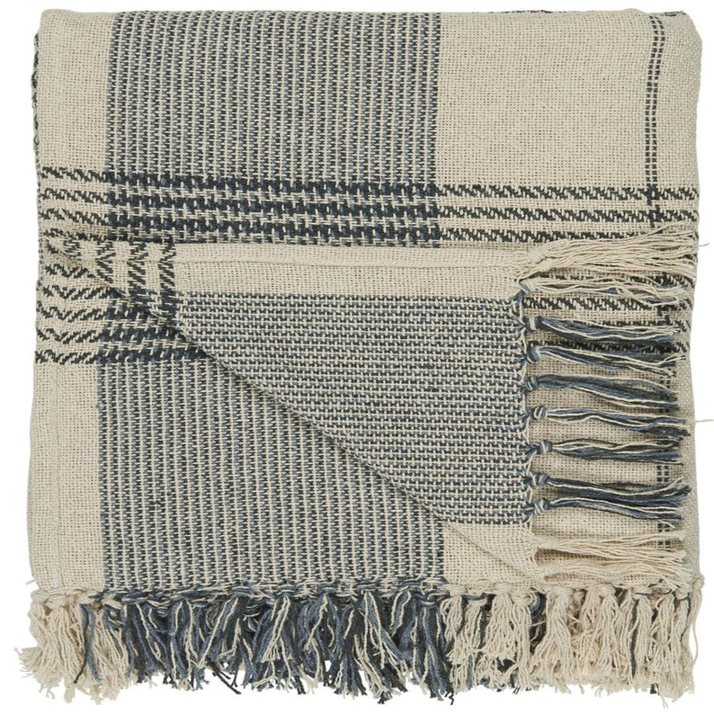 Cream and Blue Check Throw - Etsy UK