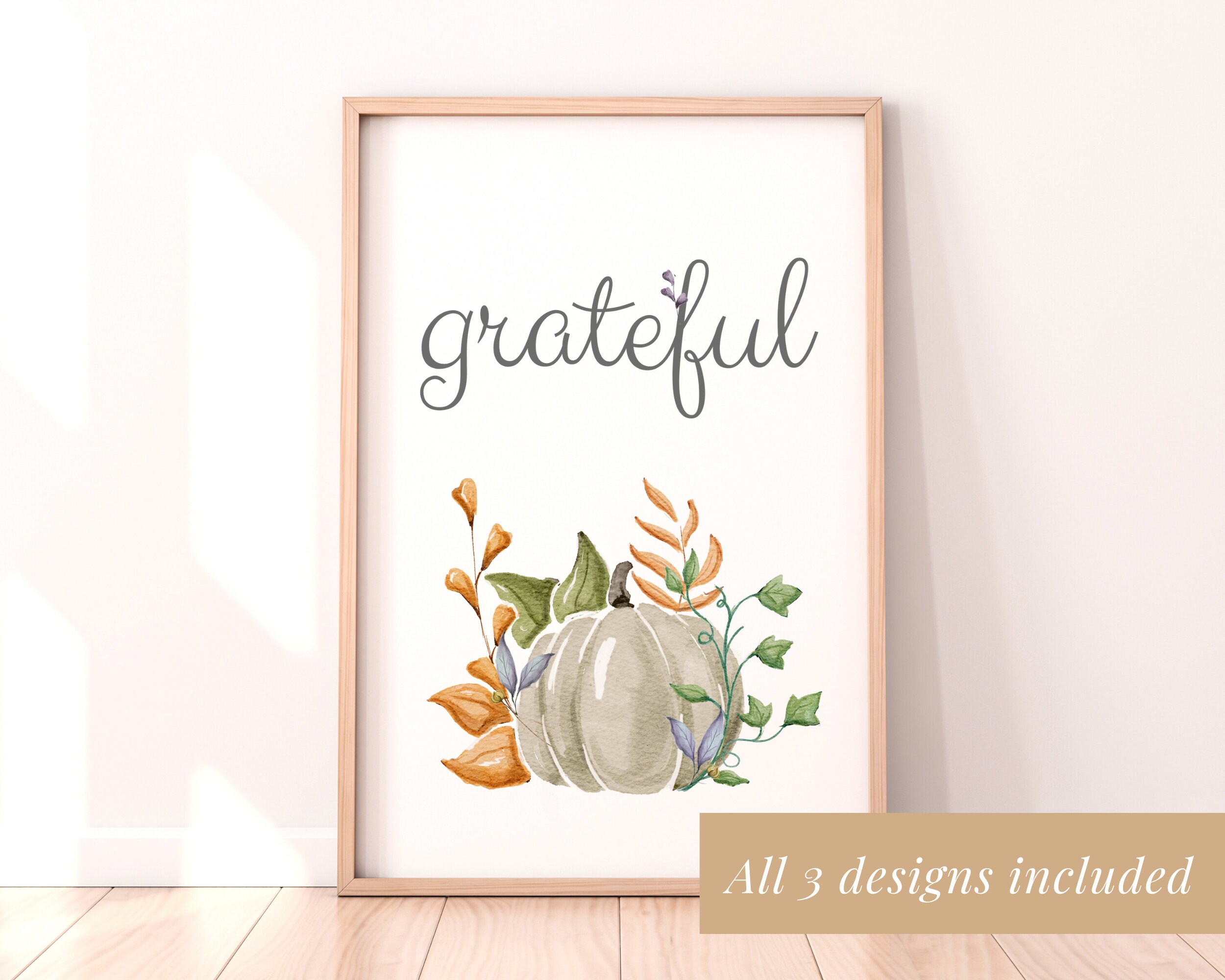 Set of 3 Thanksgiving Printable Wall Art | Thankful Grateful Blessed ...