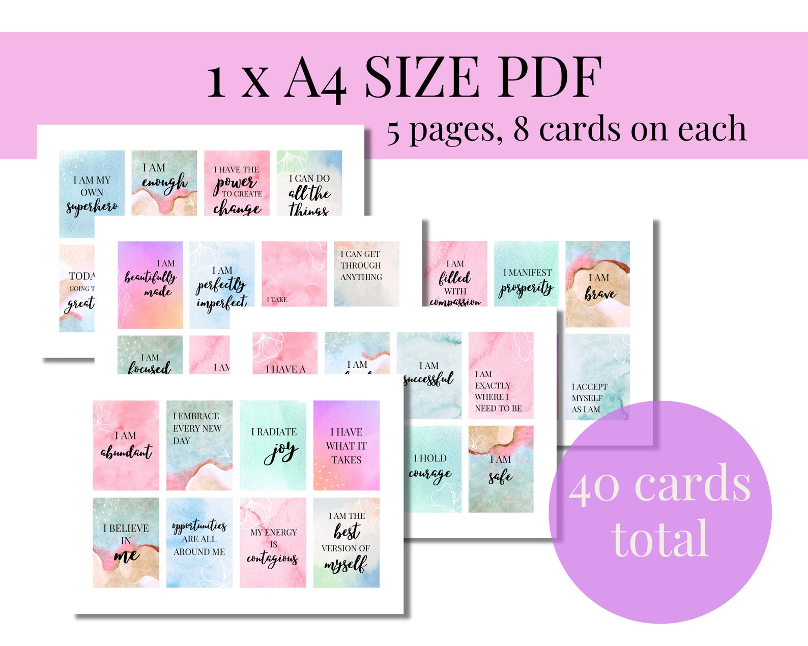 Printable Watercolor Affirmation Cards | Positive Affirmations | Self ...