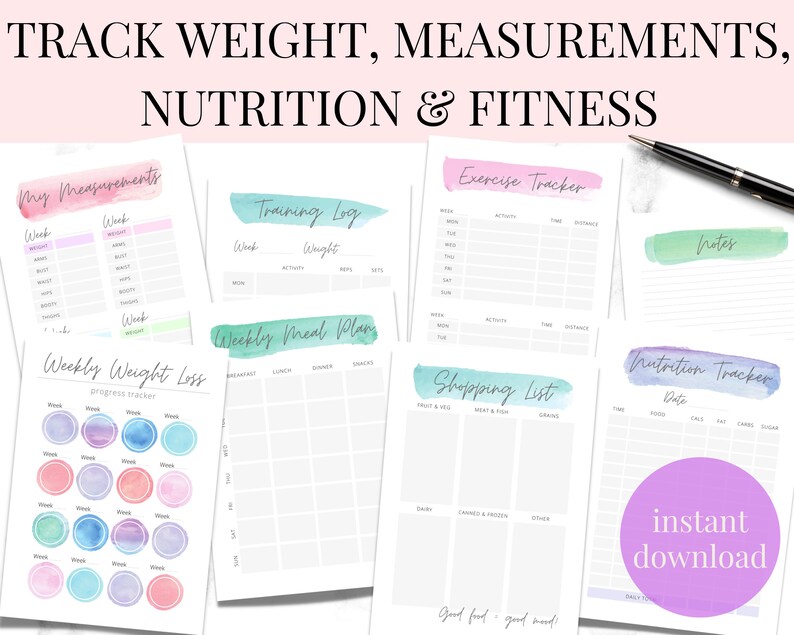 Weight Loss Planner Printable Weight Loss Chart Fitness Journal ...