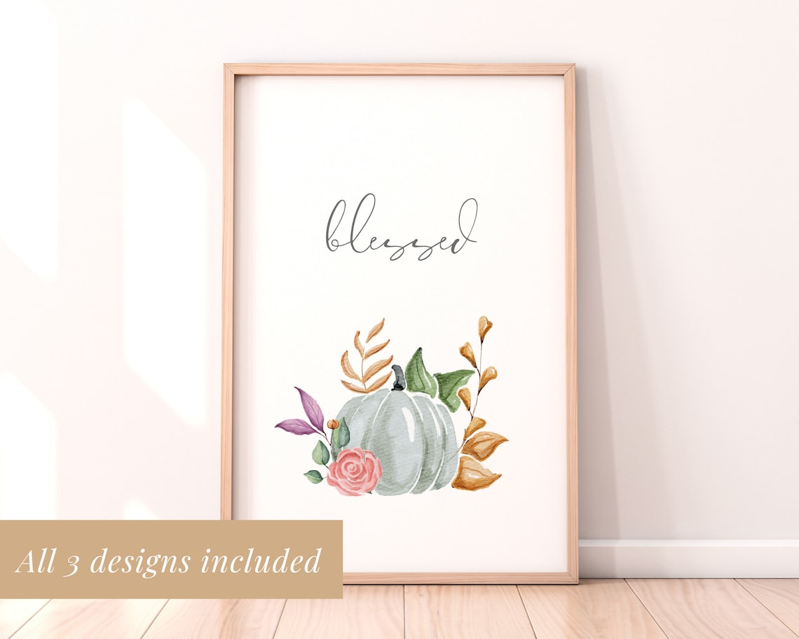 Thankful Grateful Blessed Printable | Thanksgiving Printable Wall Art ...