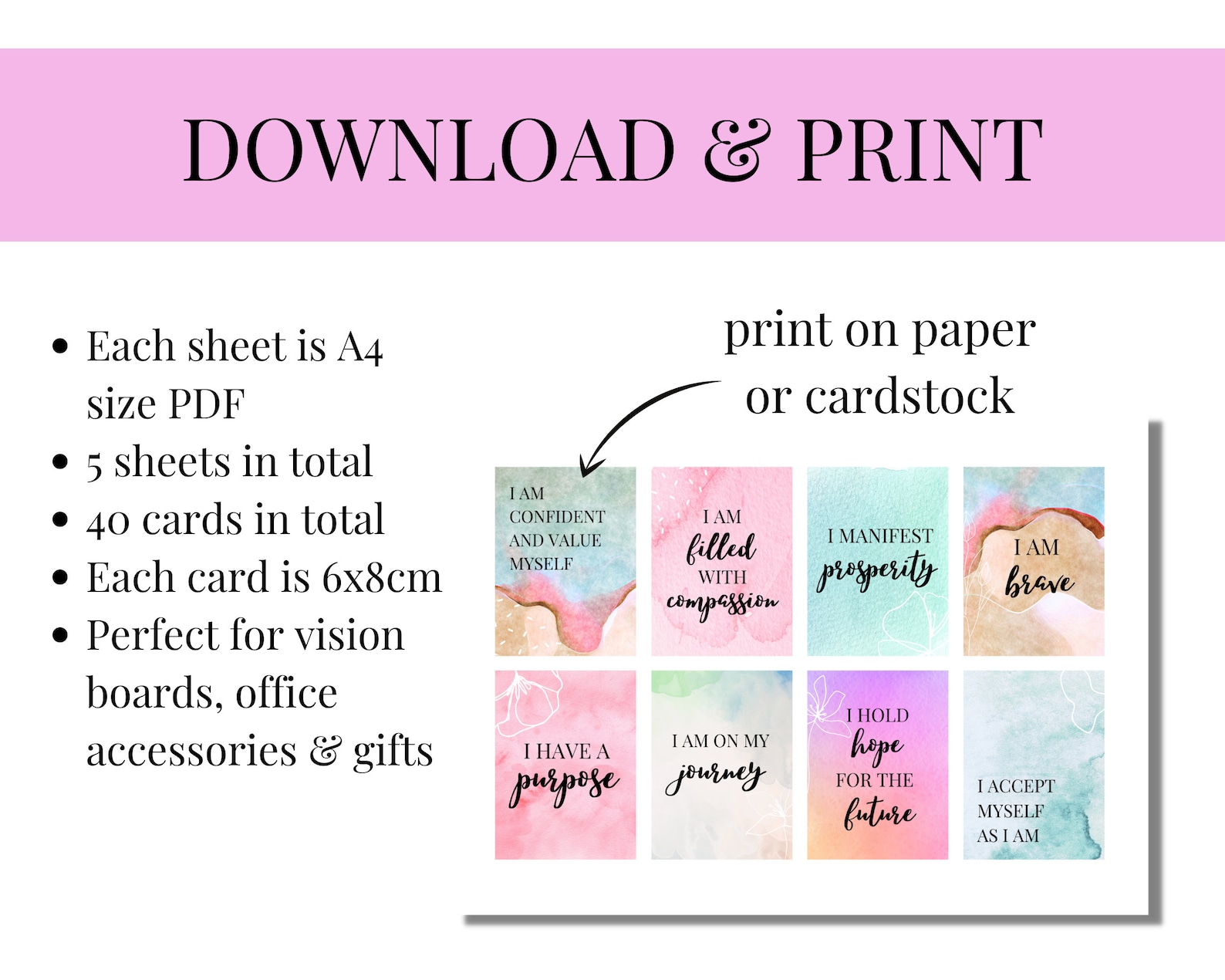 Printable Watercolor Affirmation Cards | Positive Affirmations | Self ...