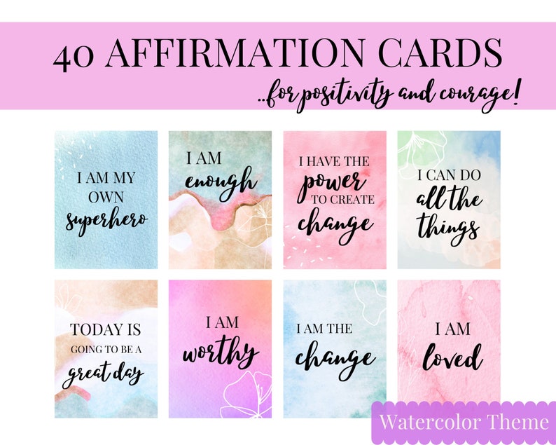 Printable Watercolor Affirmation Cards | Positive Affirmations | Self ...