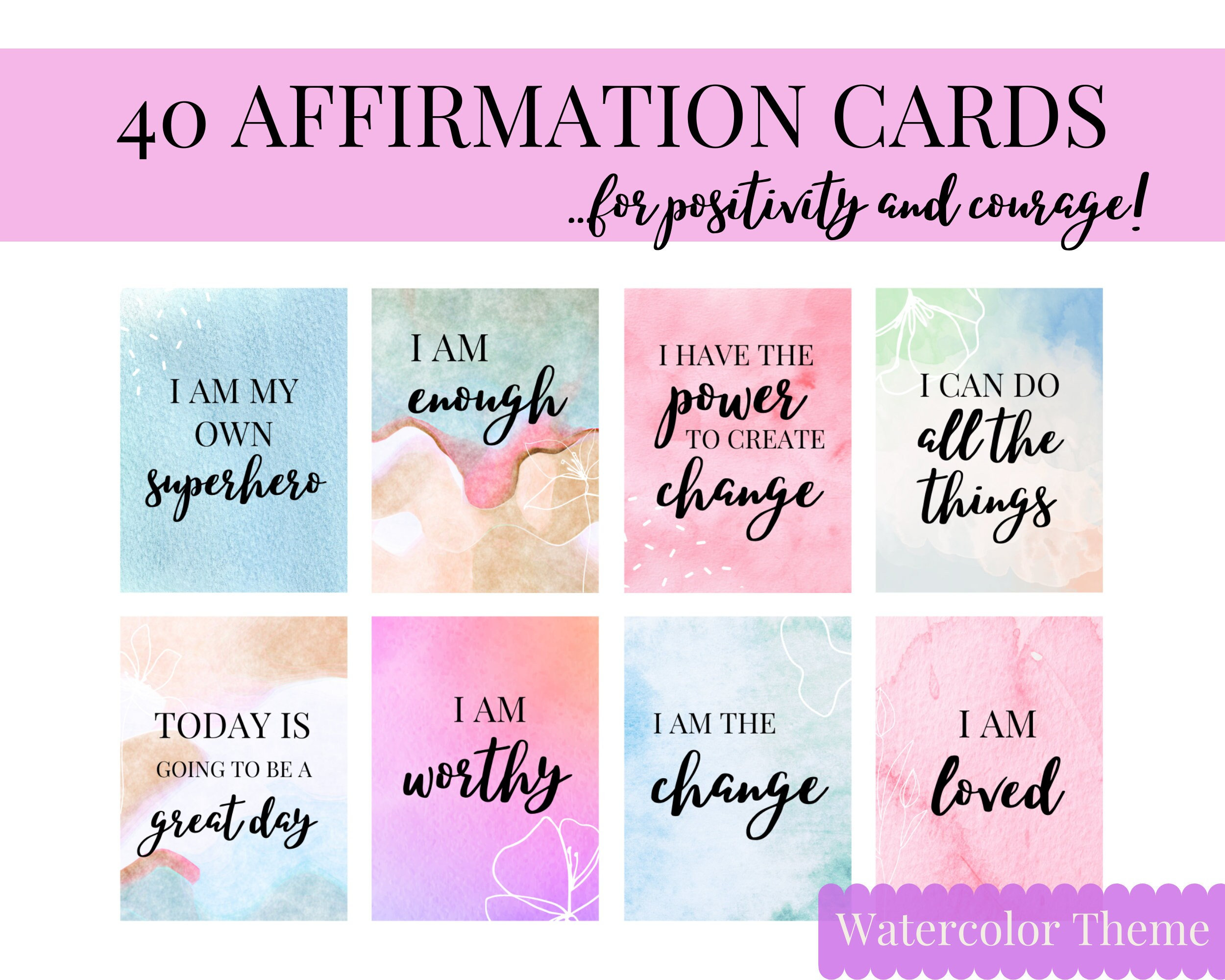 Printable Watercolor Affirmation Cards | Positive Affirmations | Self ...
