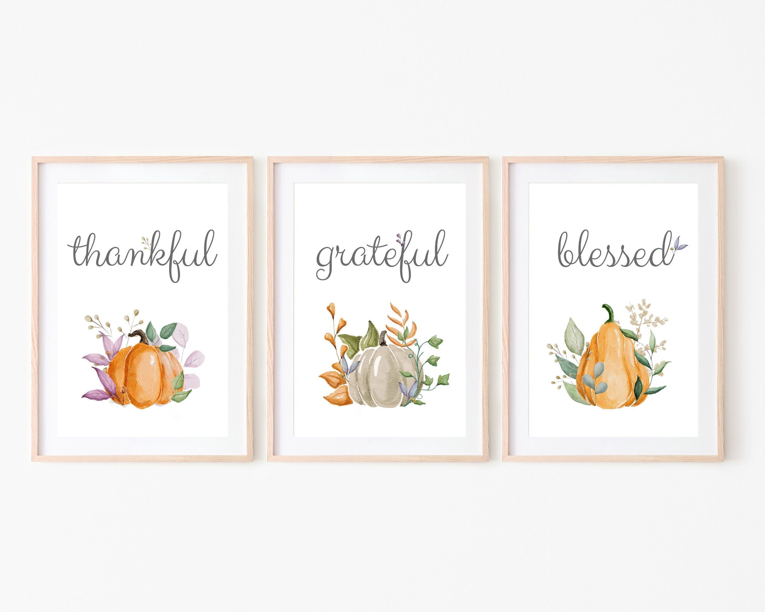 Set of 3 Thanksgiving Printable Wall Art Thankful Grateful - Etsy