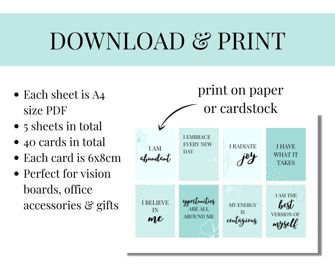 Printable Affirmation Cards Positive Affirmations Self - Etsy