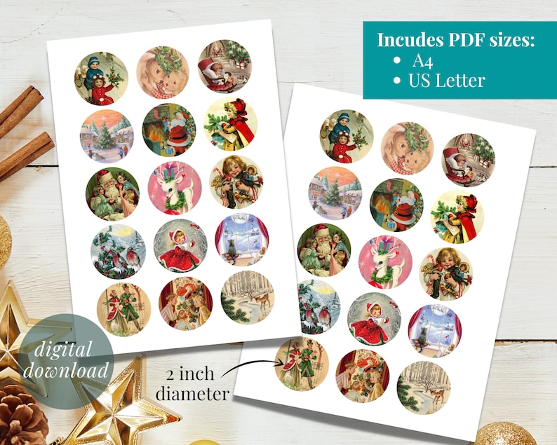 Vintage Christmas Cupcake Toppers | 2 Inch Printable Circles for ...