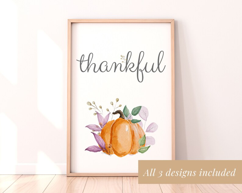 Set of 3 Thanksgiving Printable Wall Art | Thankful Grateful Blessed ...
