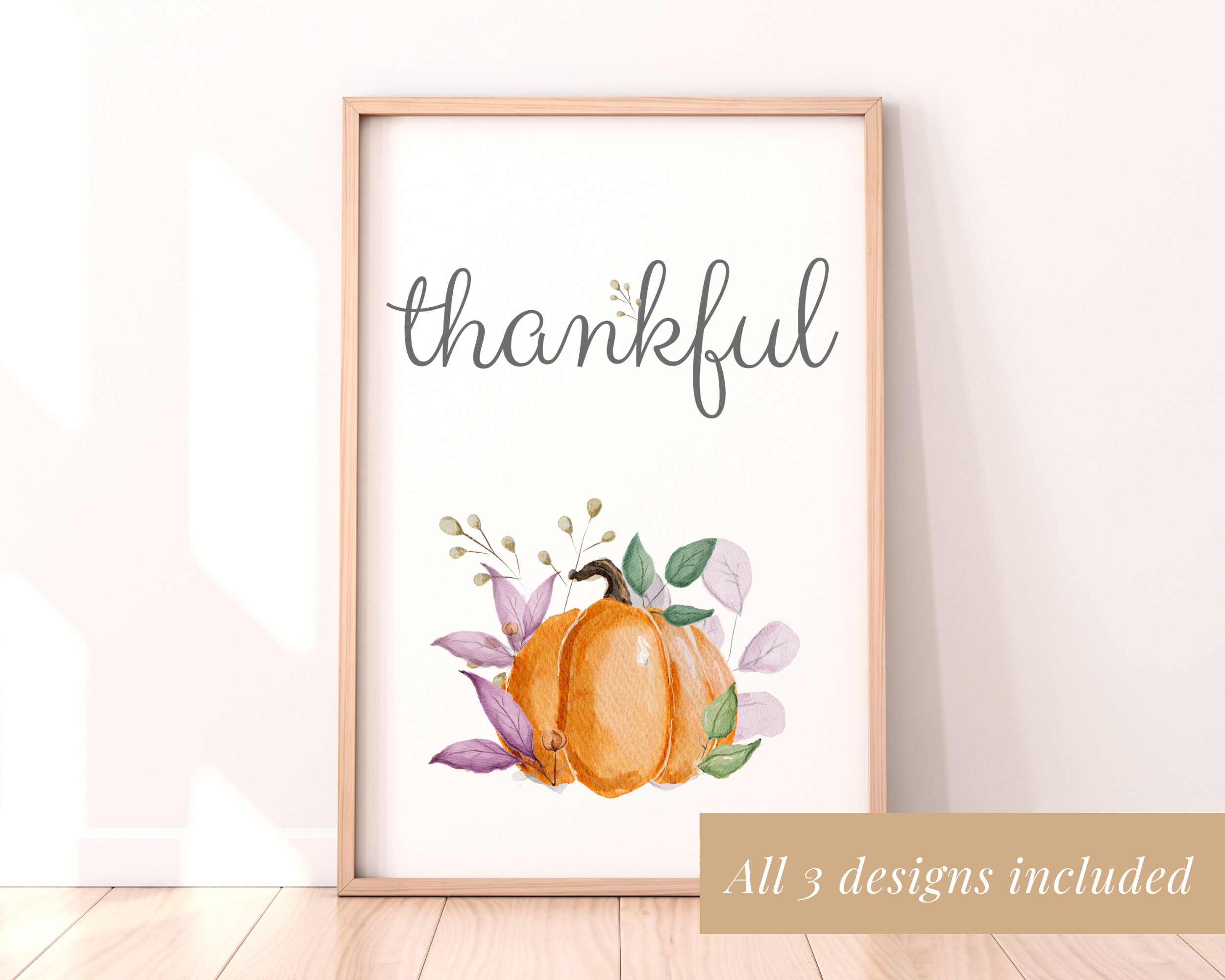 Set of 3 Thanksgiving Printable Wall Art | Thankful Grateful Blessed ...