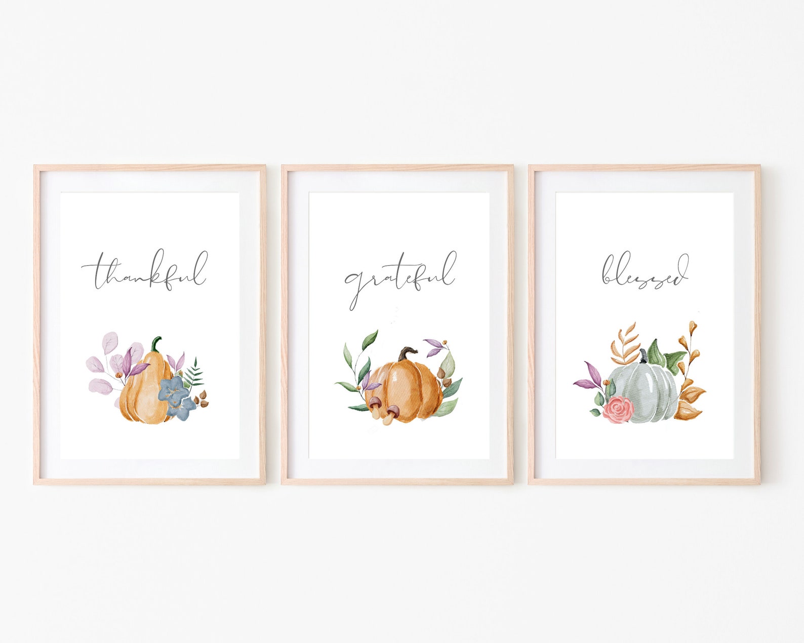 Thankful Grateful Blessed Printable | Thanksgiving Printable Wall Art ...
