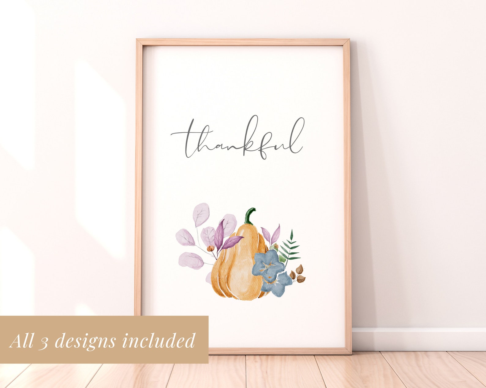 Thankful Grateful Blessed Printable | Thanksgiving Printable Wall Art ...