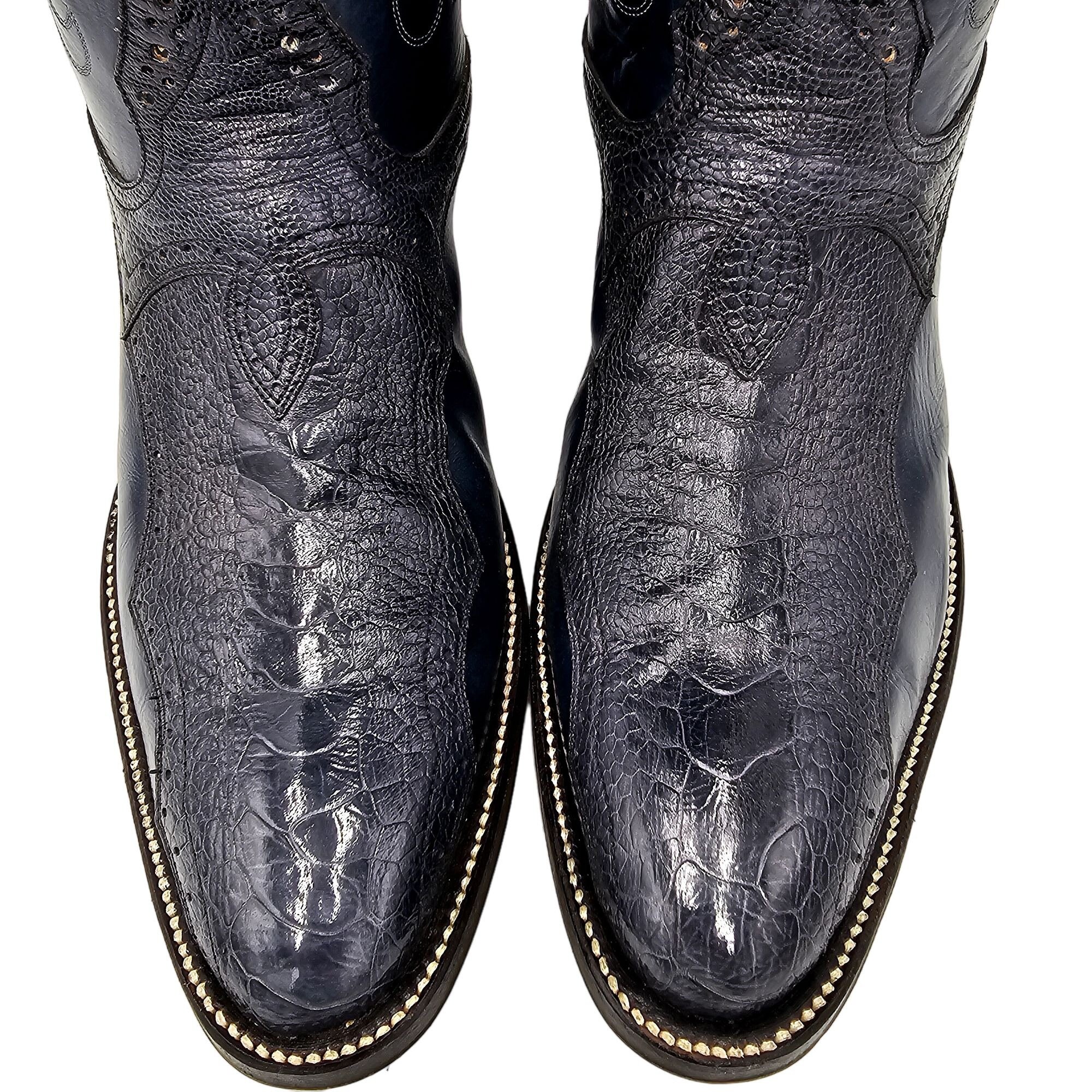 Rios of Mercedes Exotic Ostrich Leg Cowboy Boots Men's 10.5D Navy Blue ...