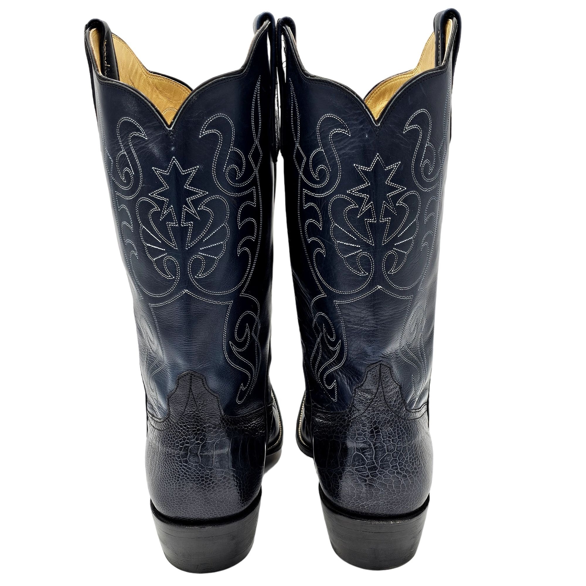 Rios of Mercedes Exotic Ostrich Leg Cowboy Boots Men's 10.5D Navy Blue ...