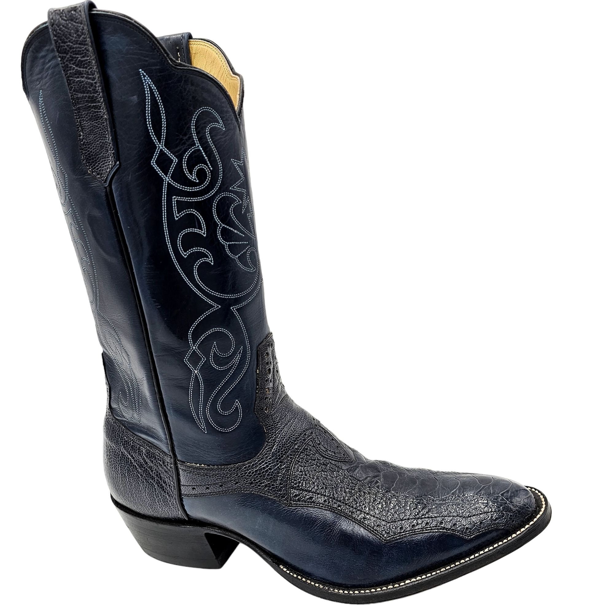 Rios of Mercedes Exotic Ostrich Leg Cowboy Boots Men's 10.5D Navy Blue ...