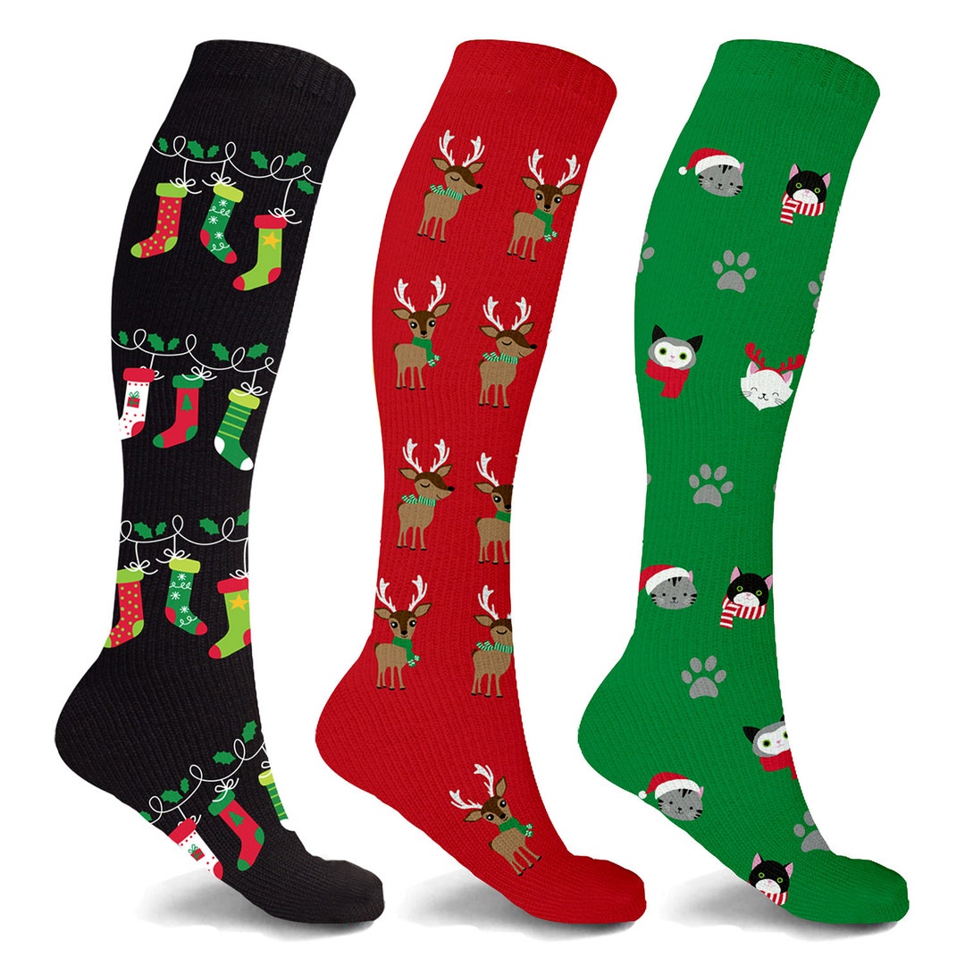 3-pairs: Holiday Fun Knee High Compression Socks - Etsy