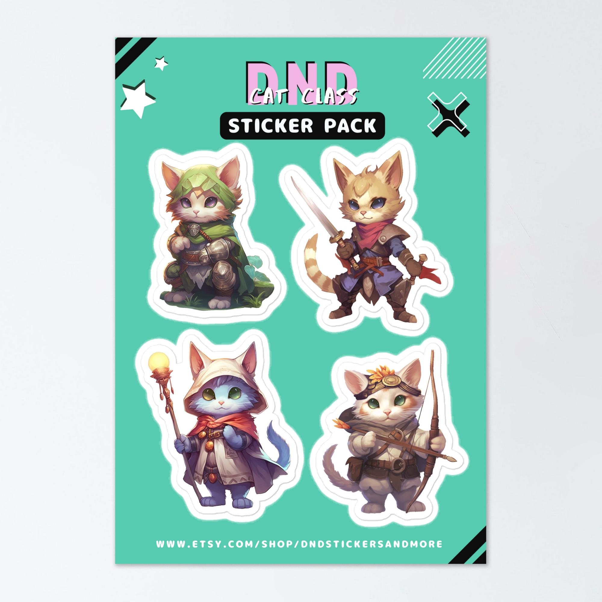 Dnd Stickers Dungeon Cats Set of 4 Sticker Pack: Druid, Fighter, Oracle ...