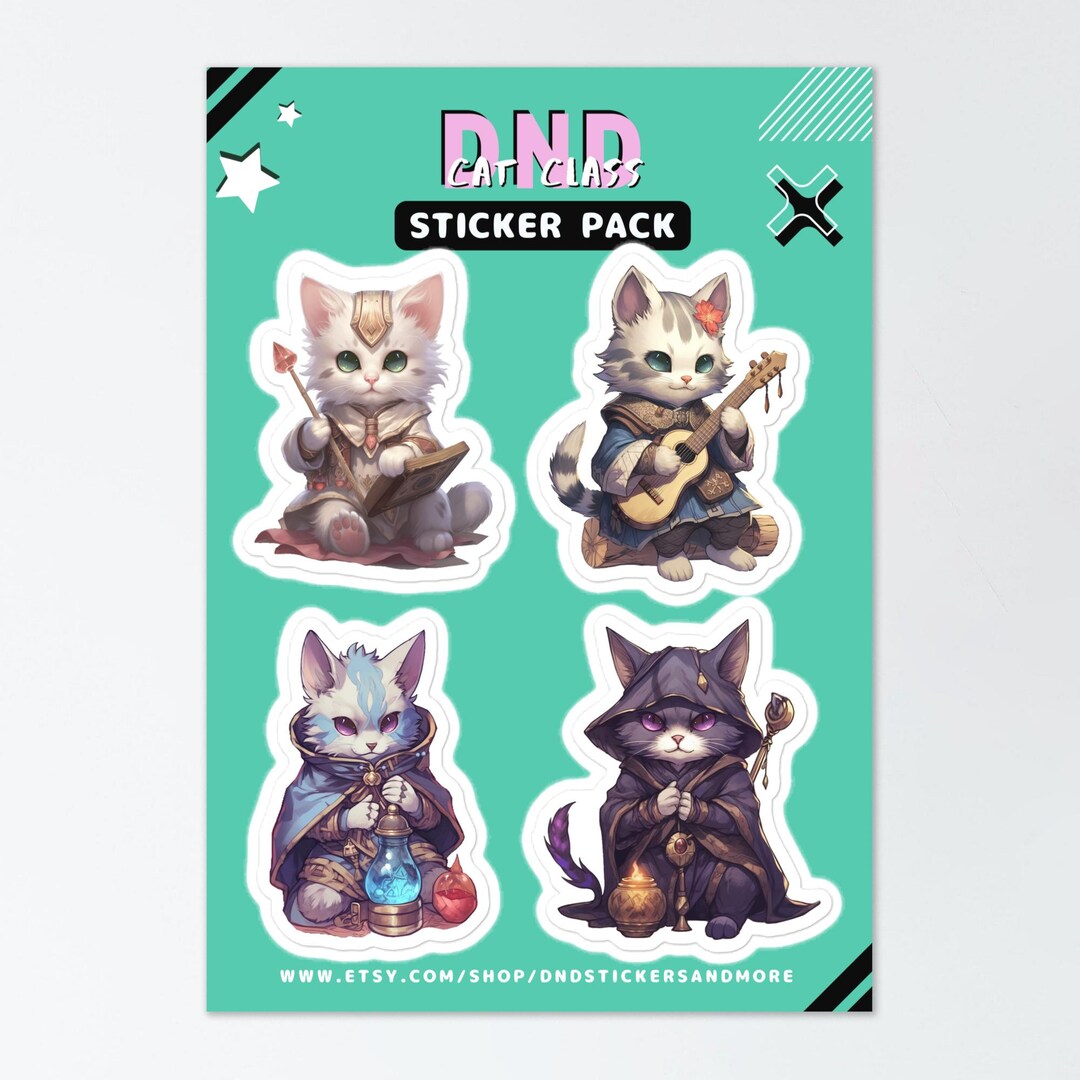 Dnd Stickers Dungeon Cats Set of 4 Sticker Pack: Cleric, Bard ...