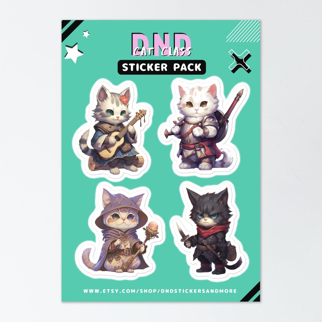 Dnd Stickers Dungeon Cats Set of 4 Sticker Pack: Bard, Paladin, Wizard ...