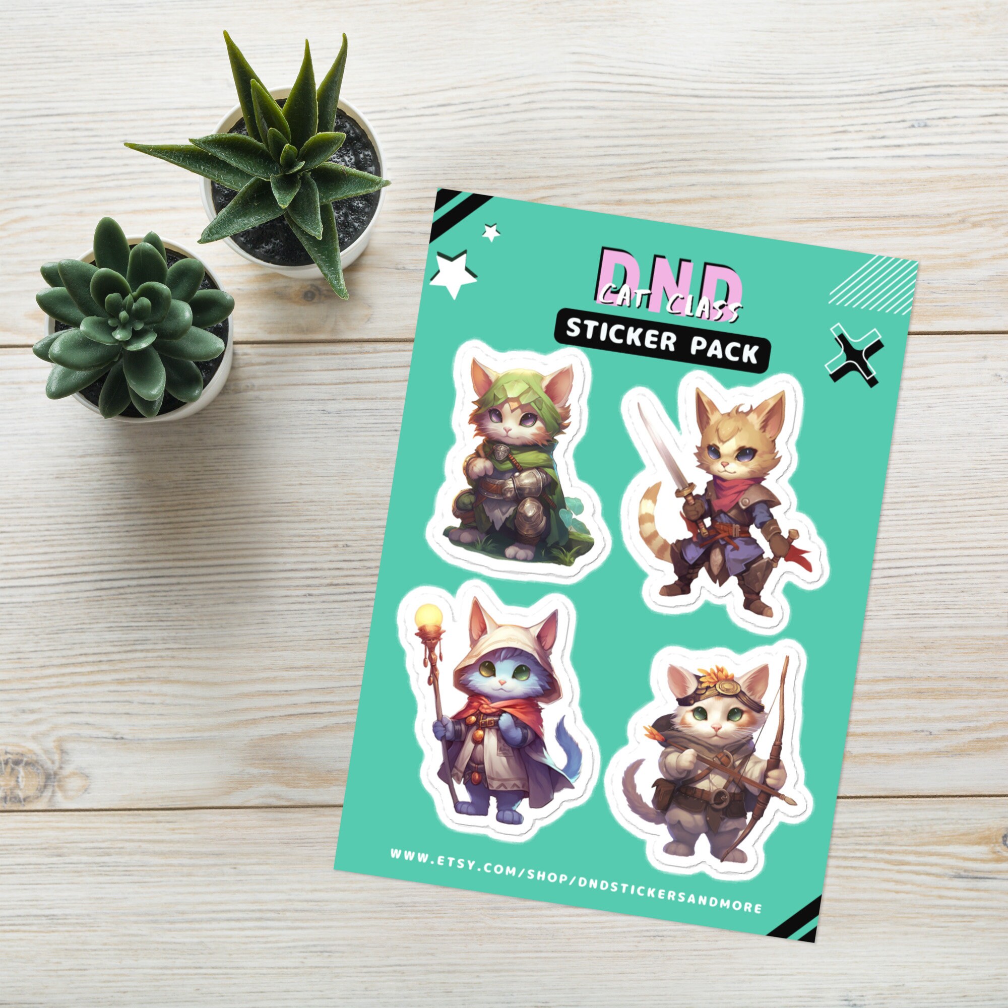 Dnd Stickers Dungeon Cats Set of 4 Sticker Pack: Druid, Fighter, Oracle ...