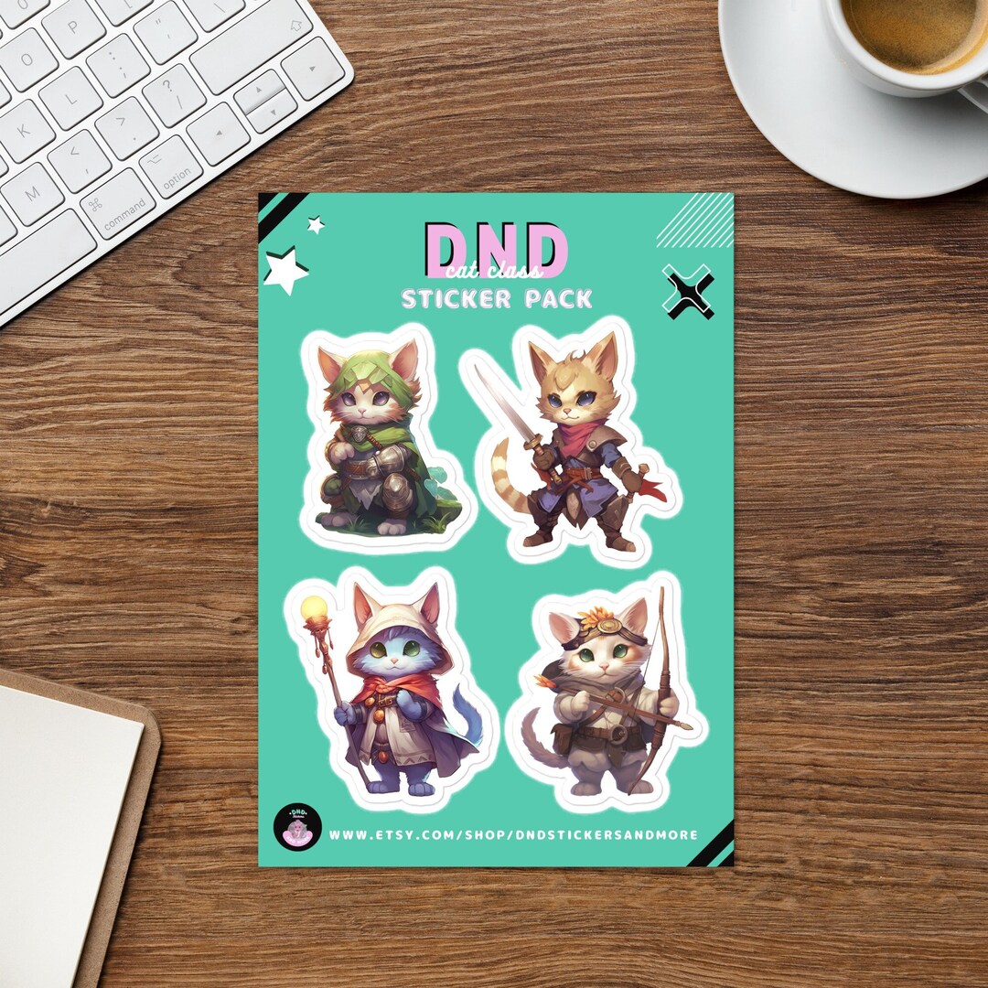 Dnd Stickers Dungeon Cats Set of 4 Sticker Pack: Druid, Fighter, Oracle ...