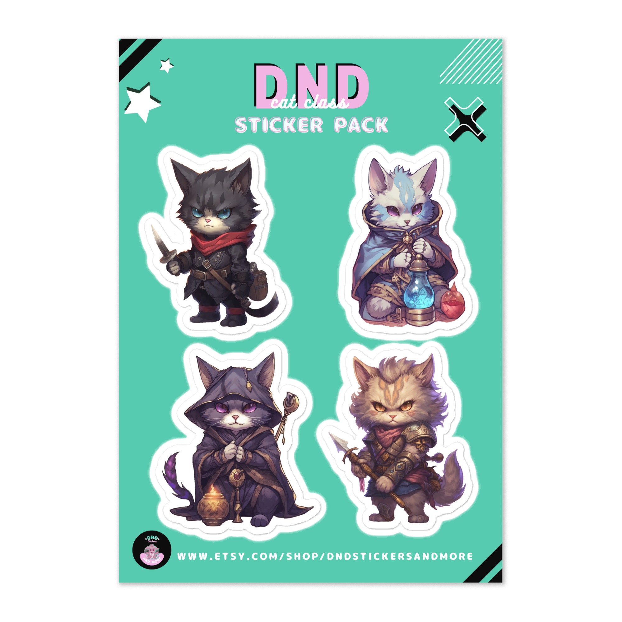 Dnd Stickers Dungeon Cats Set of 4 Sticker Pack: Thief, Artificer ...